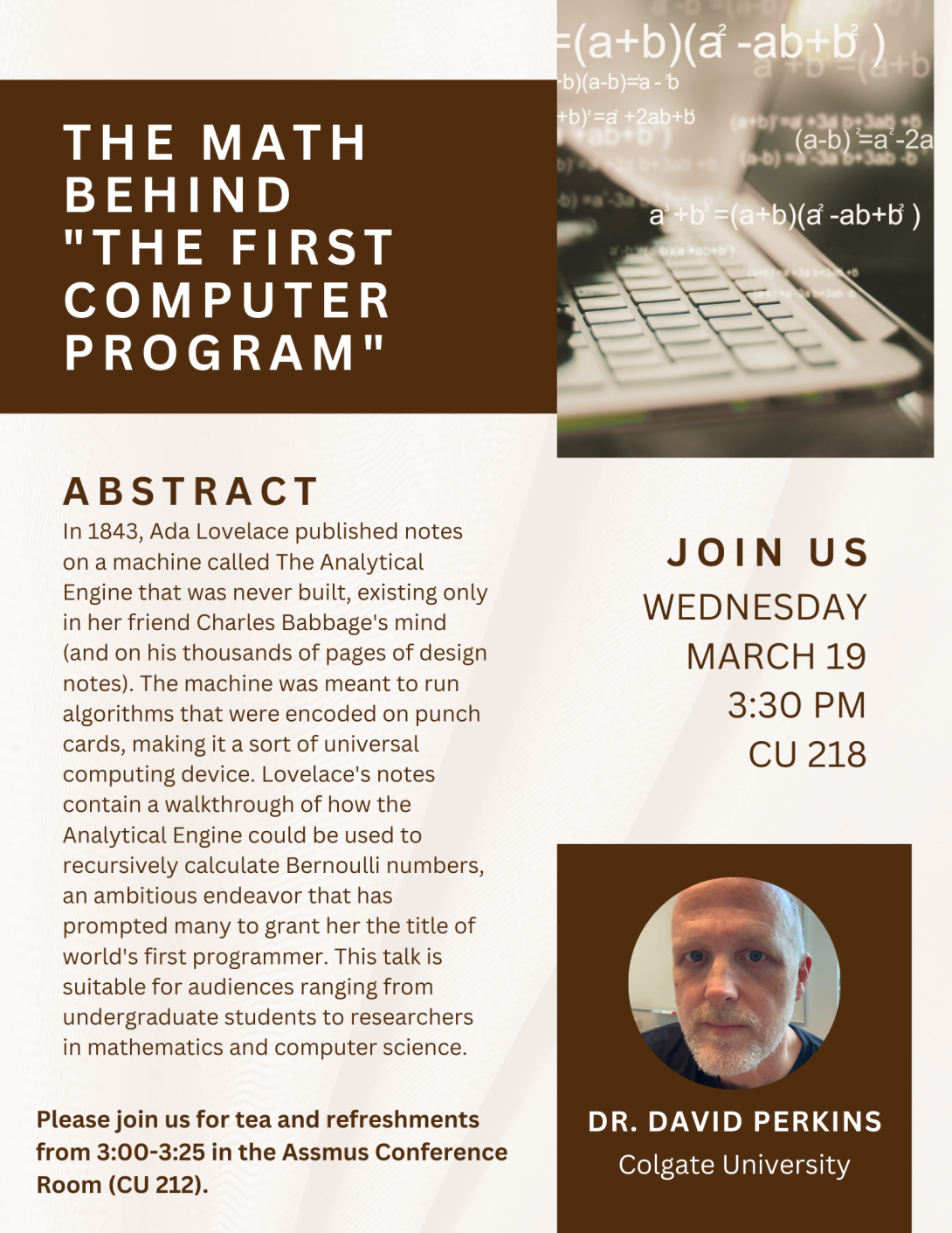 Spring 2025 Department of Mathematics Colloquium - David Perkins | Mathematics